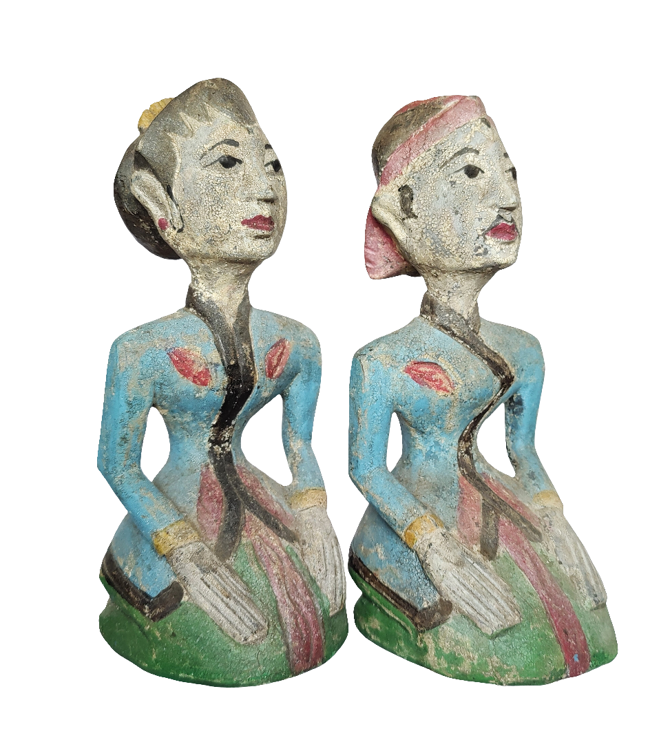 HOME DECOR - TABLETOP FIGURINES - A set of two handcrafted wooden Java ...